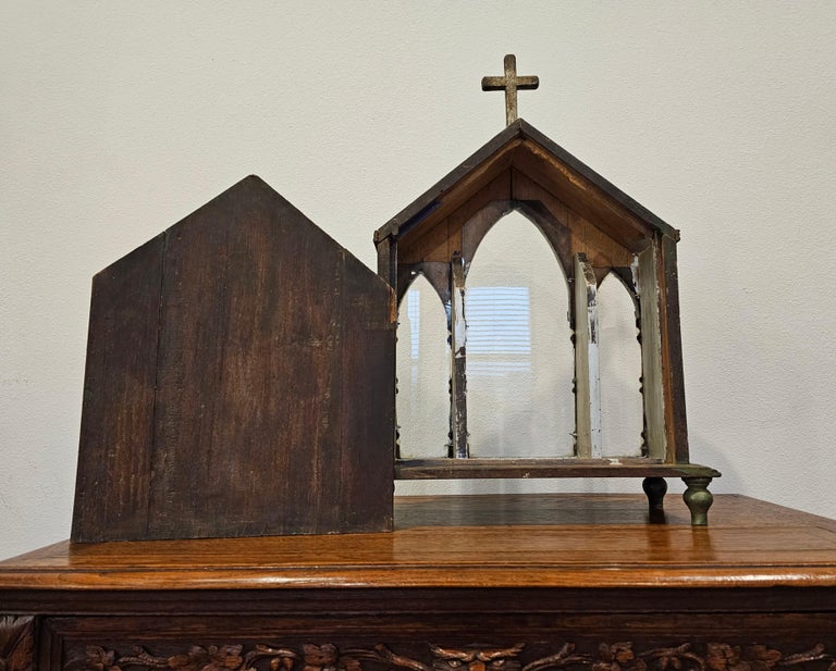Large European Antique Carved Painted Silver Gilt Religious Altar Niche ...