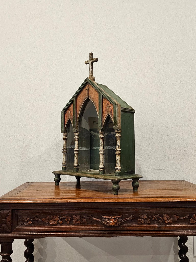 Large European Antique Carved Painted Silver Gilt Religious Altar Niche ...