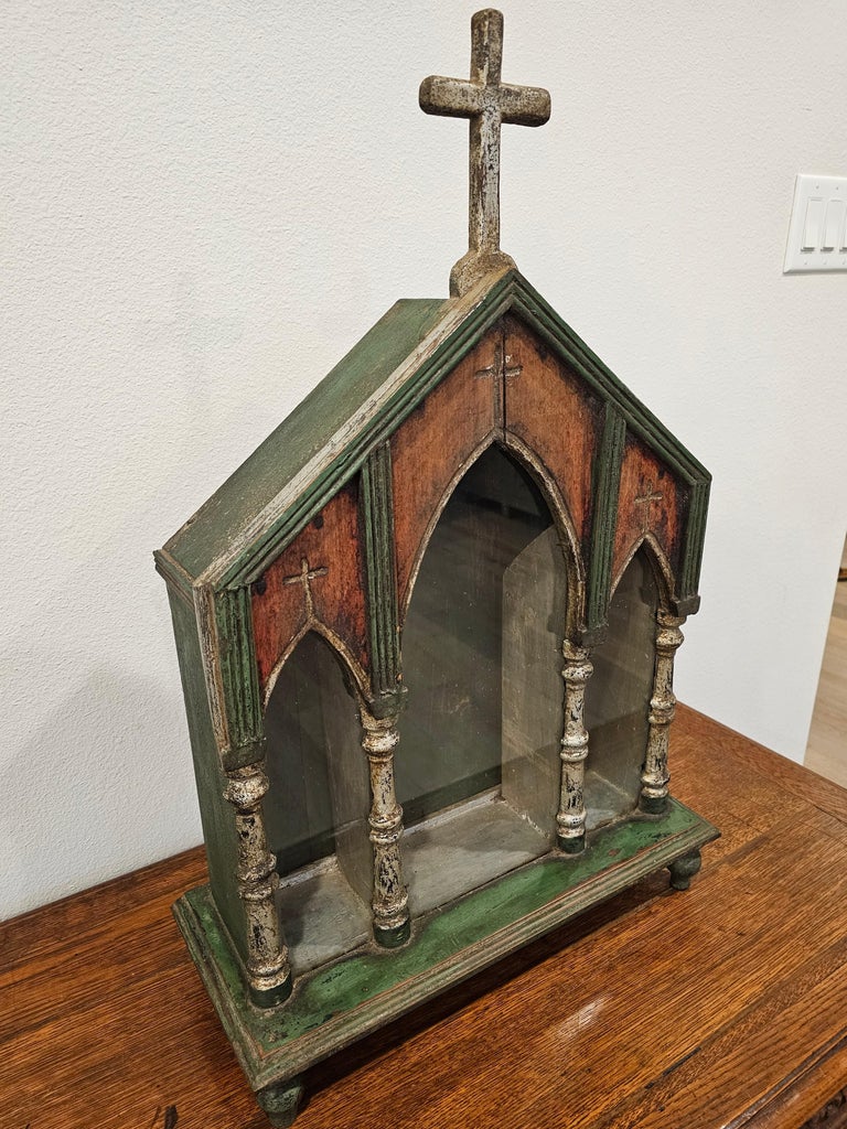 Large European Antique Carved Painted Silver Gilt Religious Altar Niche ...