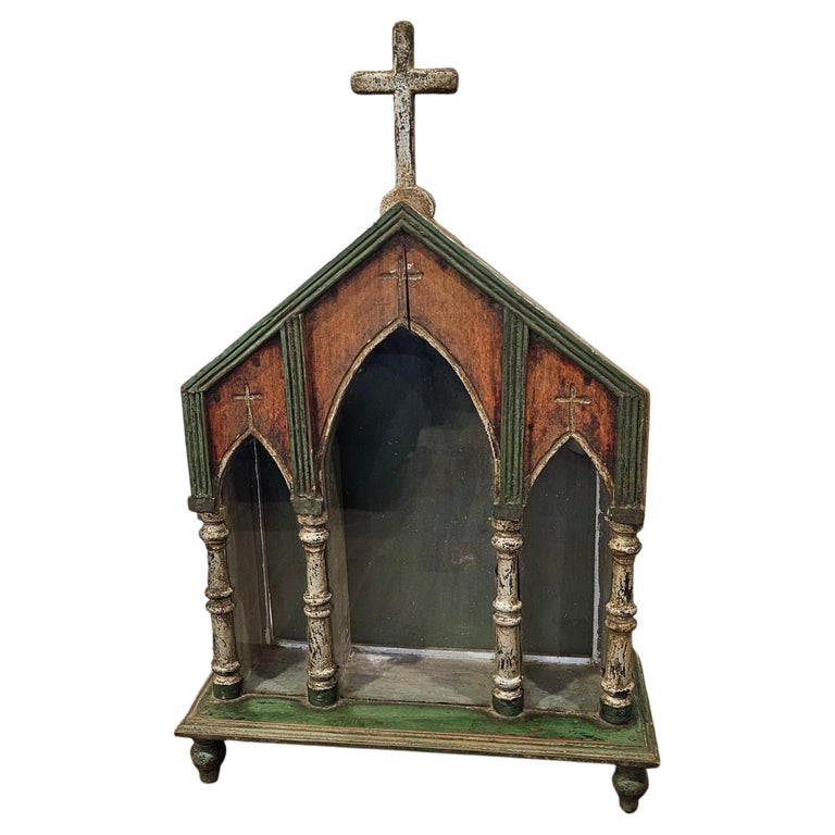 Large European Antique Carved Painted Silver Gilt Religious Altar Niche ...