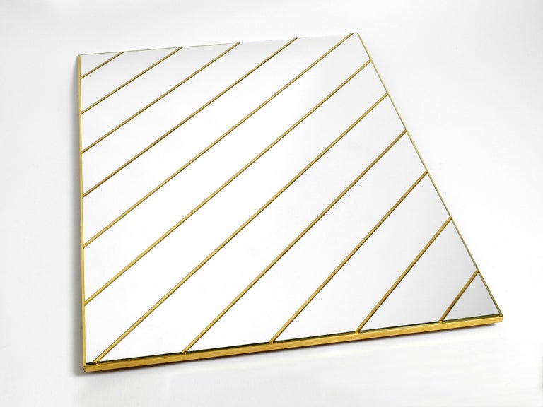 Large, Exceptional 1970s Brass Wall Mirror with Diagonal Mirror Strips ...
