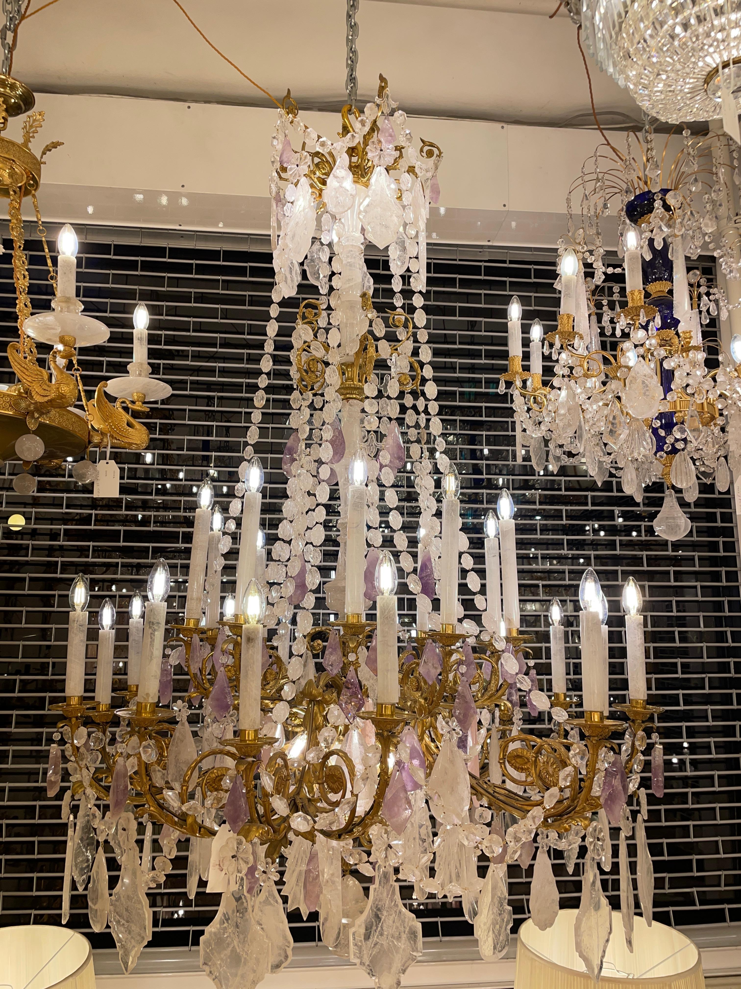 Large Exceptional Gilt Bronze Baccarat Chandelier with Rock Crystal and ...