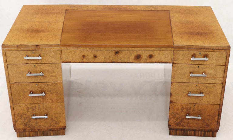 Large Executive Art Deco Burl Wood Partners Desk at 1stDibs