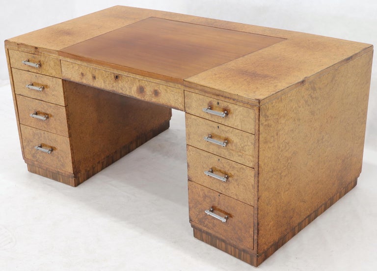 Large Executive Art Deco Burl Wood Partners Desk at 1stDibs