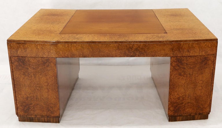 Large Executive Art Deco Burl Wood Partners Desk at 1stDibs