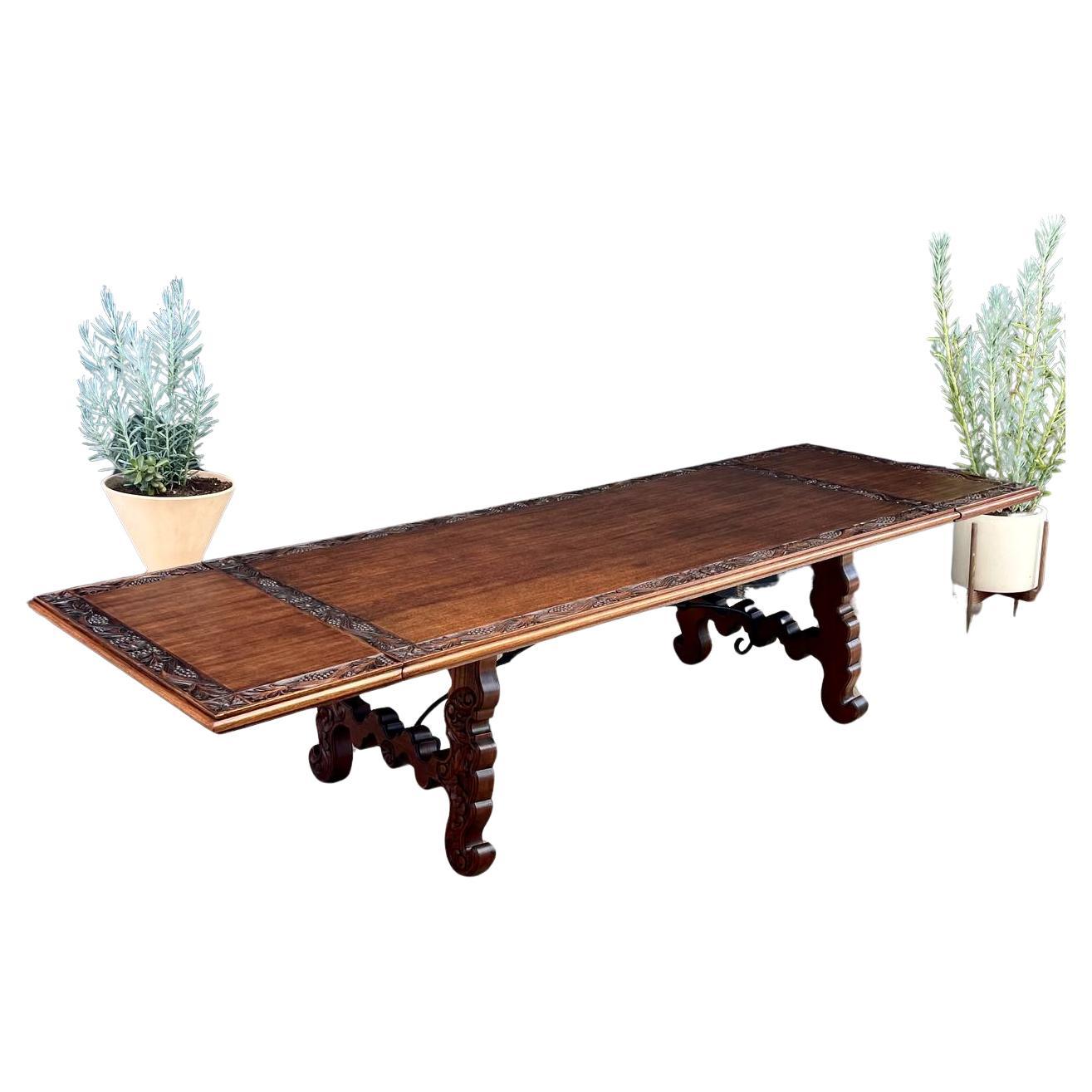 Large Expanding Antique Spanish Carved Dining Table For Sale at 1stDibs