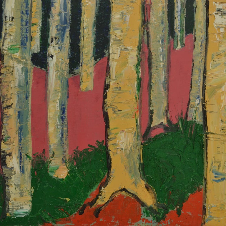 Large Expressionist Colorful Birch Tree Landscape Painting by Rafael ...