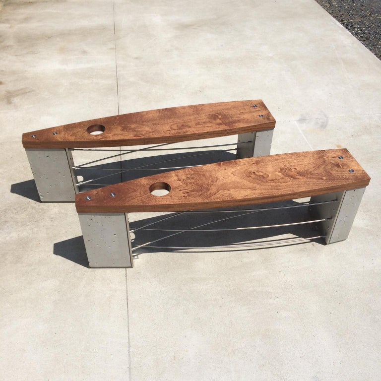 Large Exterior Outdoor Bench with Modern Concrete Wood and Stainless ...
