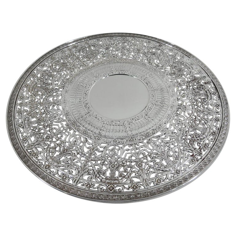 Large and Fancy Gorham Sterling Silver Cake Plate with Pierced Ornament ...