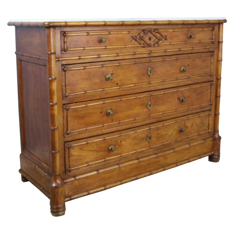 Large Faux Bamboo Commode with Original White Marble Top at 1stDibs