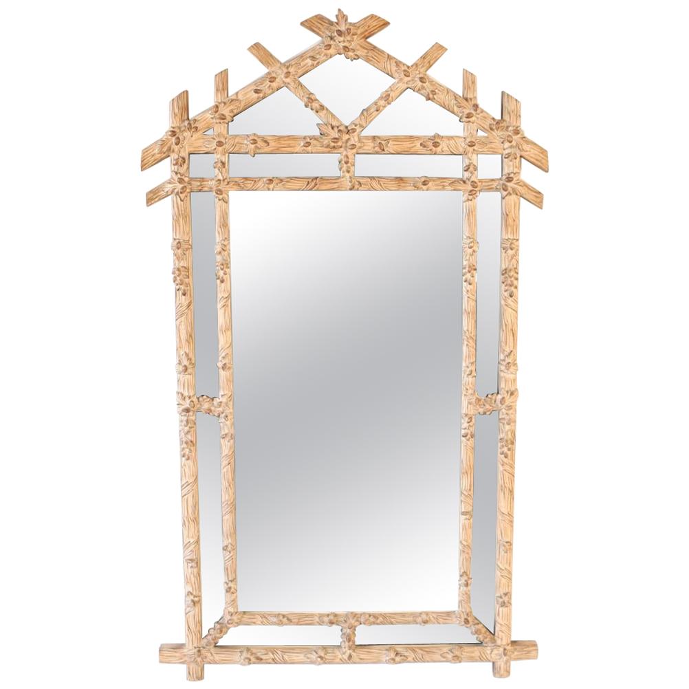 Rustic White Plaster Faux Bois Tree Branch Frame Mirror at 1stdibs
