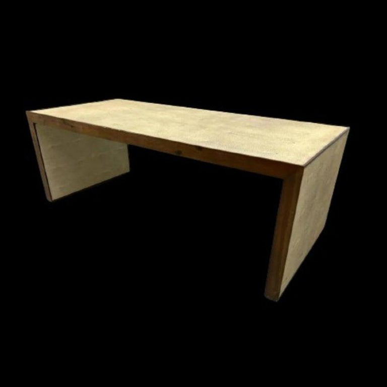 Large Faux Shagreen With Wood Frame Coffee Table For Sale at 1stDibs