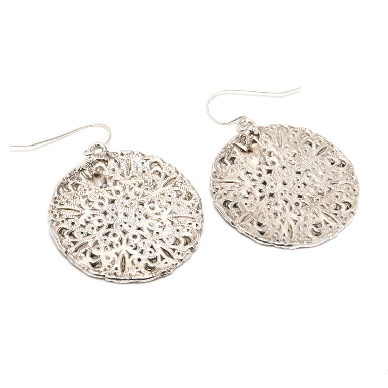 Large Filigree Lace Circle Dangle Earrings, Sterling Silver For Sale at ...