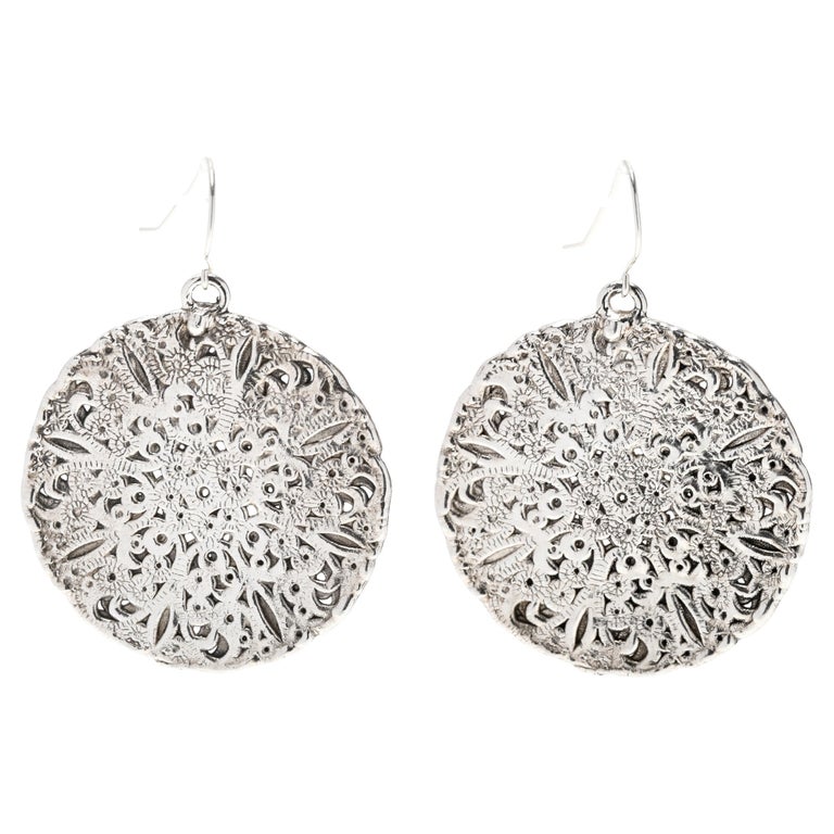 Large Filigree Lace Circle Dangle Earrings, Sterling Silver For Sale at ...