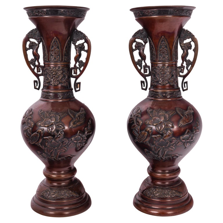 Large and Fine Pair of Antique Japanese Meiji Period Patinated Bronze ...