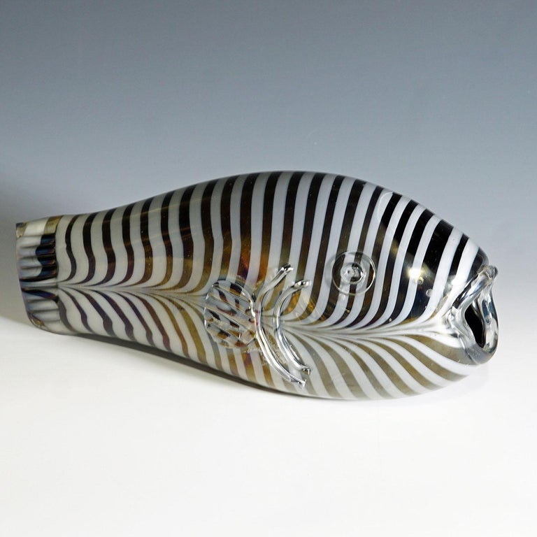 Large Fish with Lattimo Fenicio Decoration by Tyra Lundgren for Venini ...