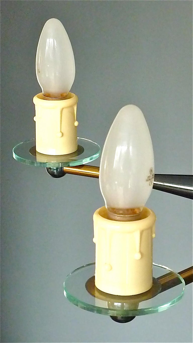 Large Five-Light Maison Jansen Sputnik Chandelier Brass Glass Blue ...