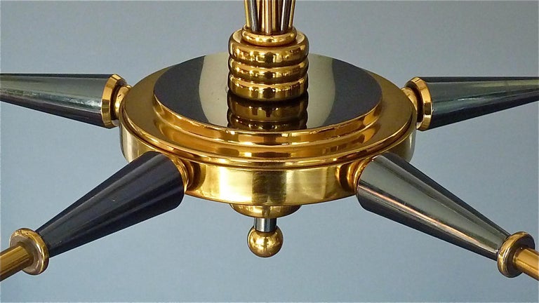 Large Five-Light Maison Jansen Sputnik Chandelier Brass Glass Blue ...