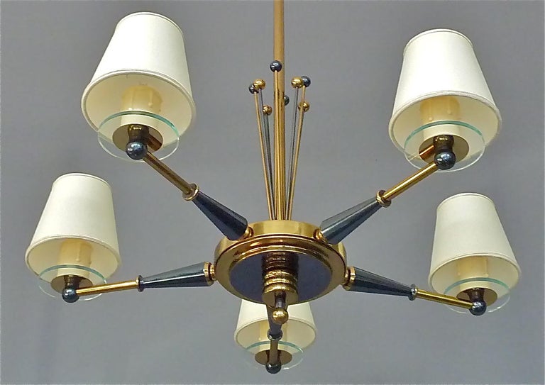 Large Five-Light Maison Jansen Sputnik Chandelier Brass Glass Blue ...