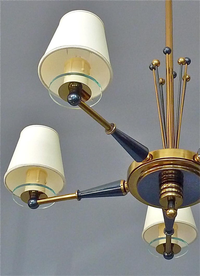 Large Five-Light Maison Jansen Sputnik Chandelier Brass Glass Blue ...