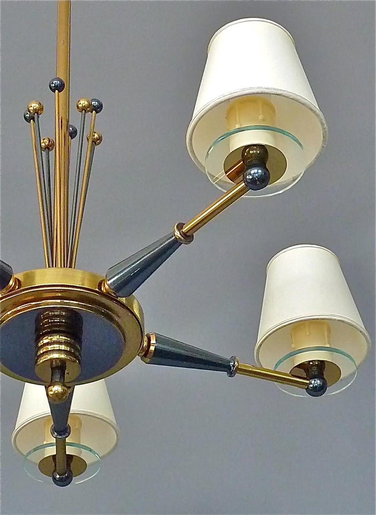 Large Five-Light Maison Jansen Sputnik Chandelier Brass Glass Blue ...