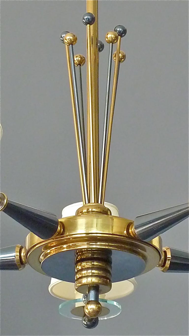 Large Five-Light Maison Jansen Sputnik Chandelier Brass Glass Blue ...