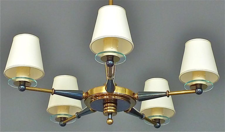 Large Five-Light Maison Jansen Sputnik Chandelier Brass Glass Blue ...