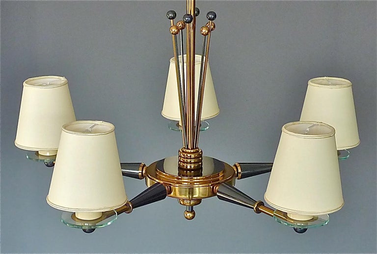 Large Five-Light Maison Jansen Sputnik Chandelier Brass Glass Blue ...