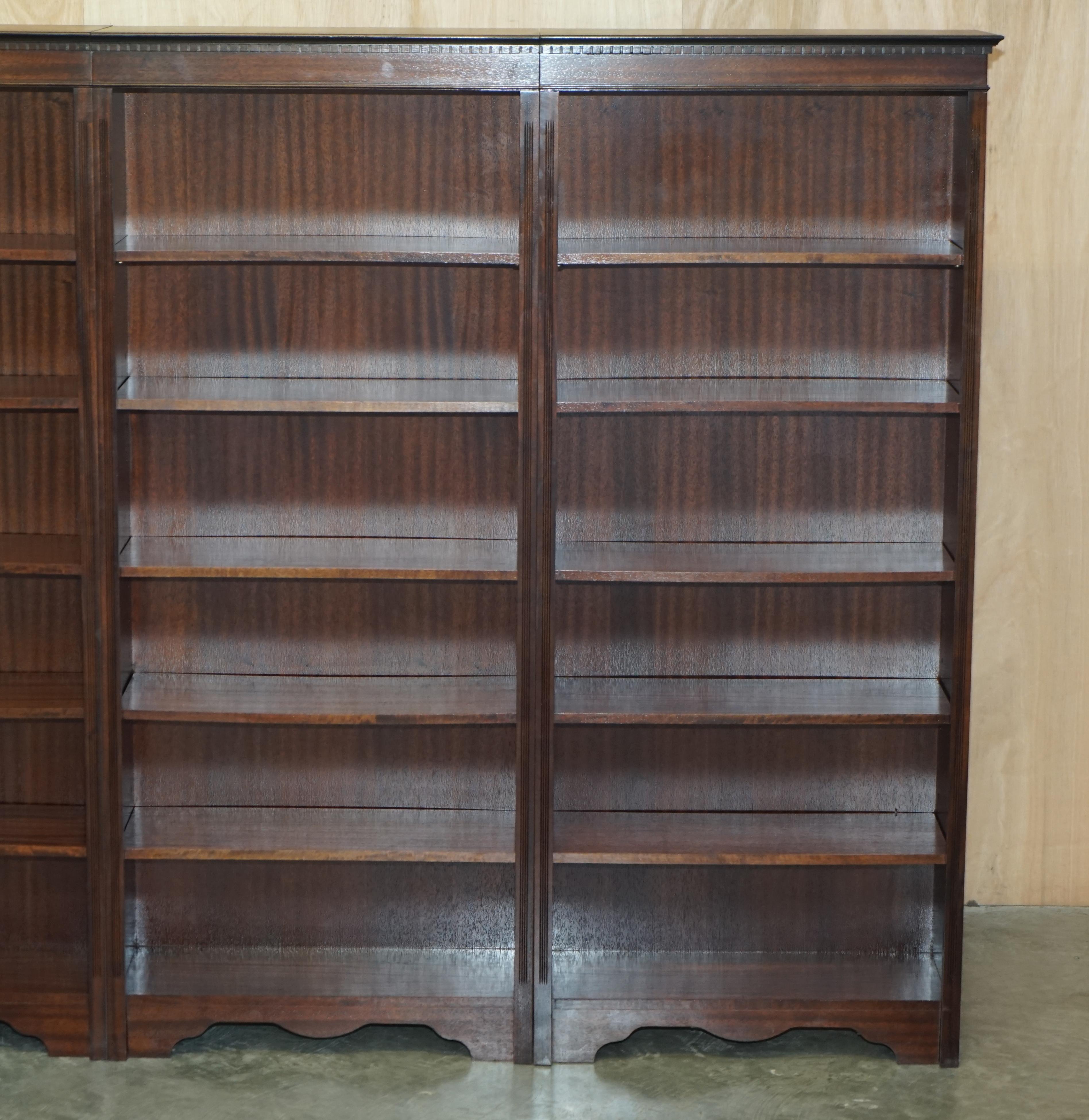 Large Flamed Hardwood Triple Bank Large Open Library Bookcase Three ...