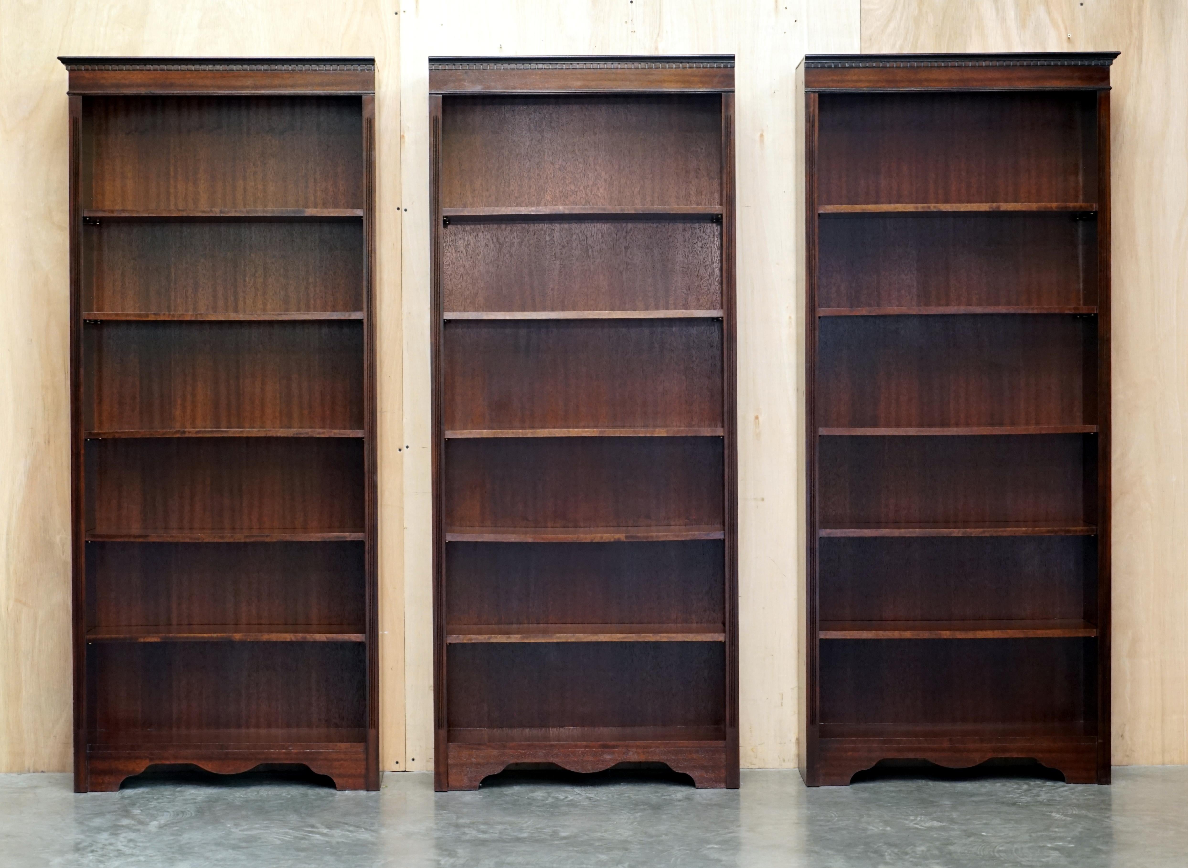 Large Flamed Hardwood Triple Bank Large Open Library Bookcase Three ...