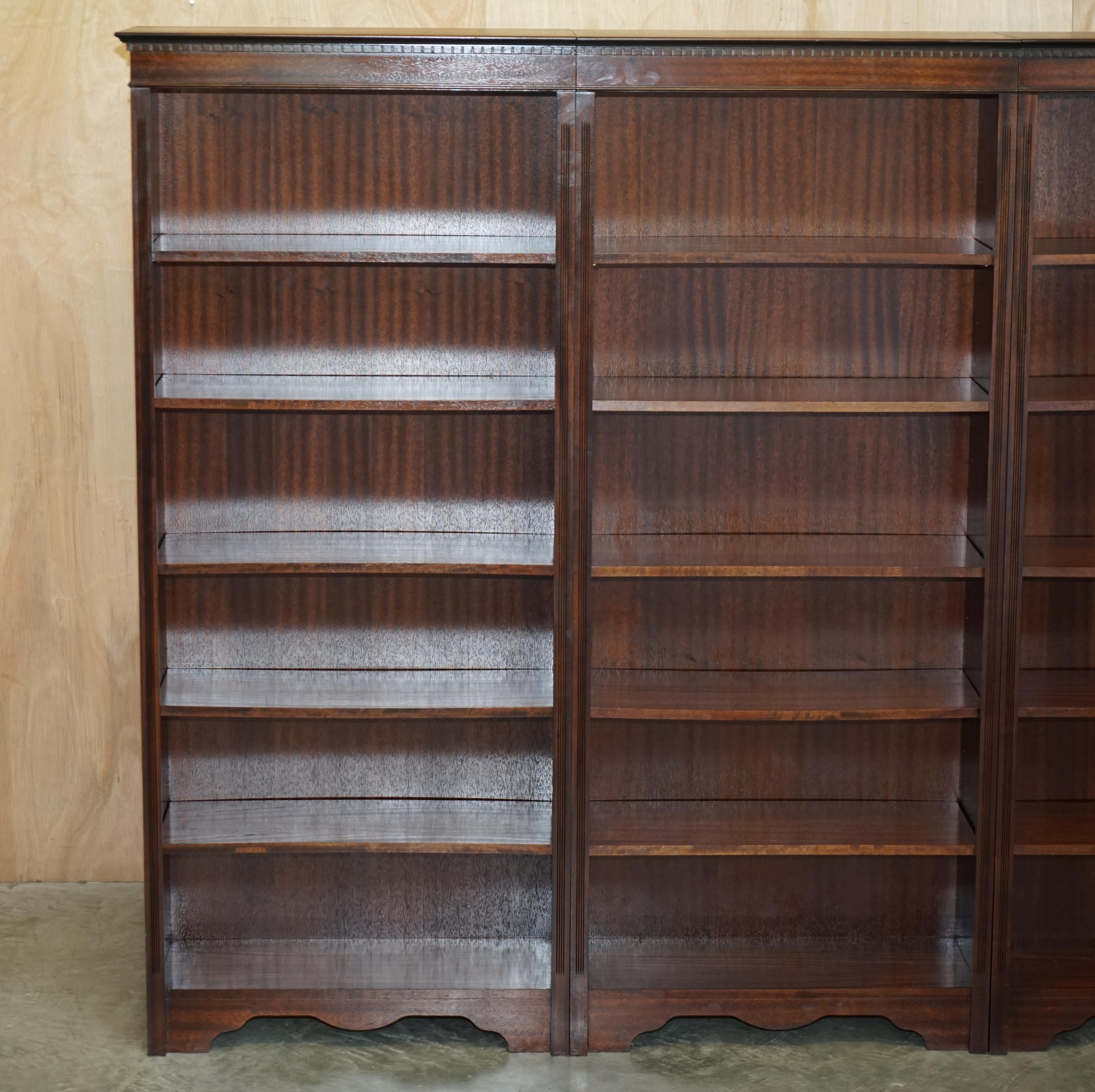 Large Flamed Hardwood Triple Bank Large Open Library Bookcase Three ...