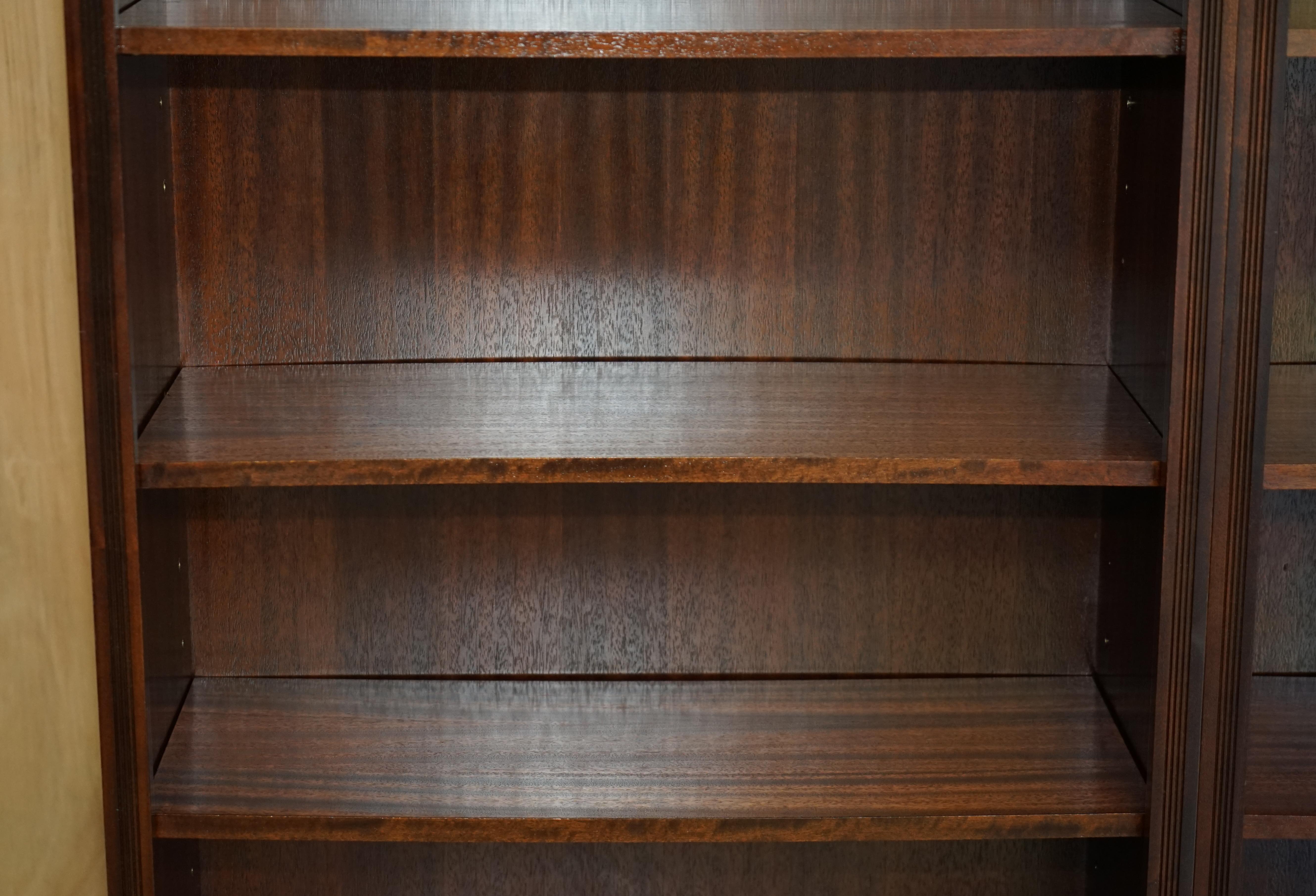 Large Flamed Hardwood Triple Bank Large Open Library Bookcase Three ...