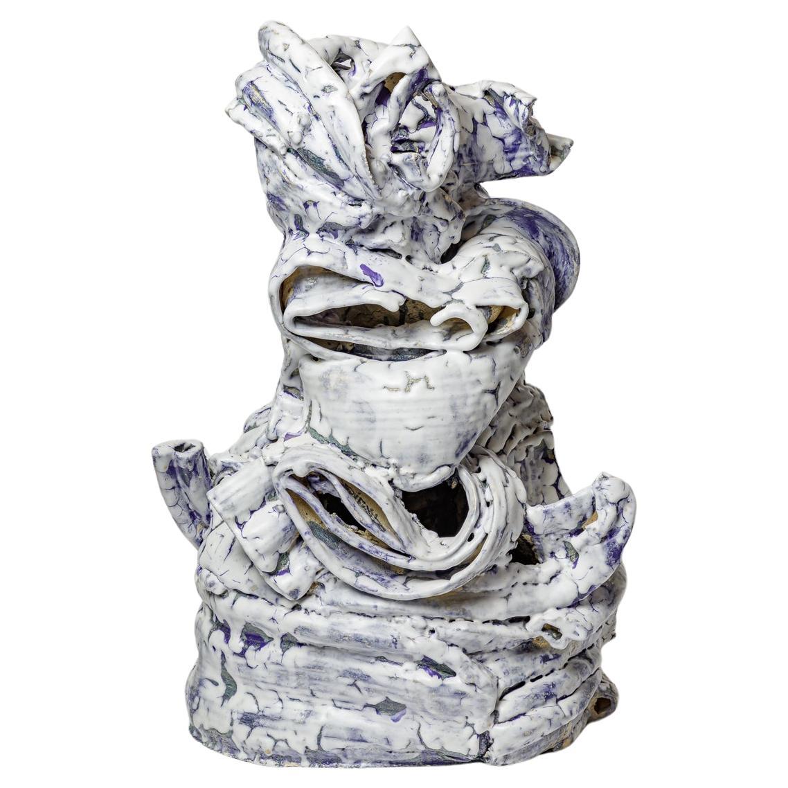 Large floor vase in white / blue-violet glazed ceramic by Patrick ...