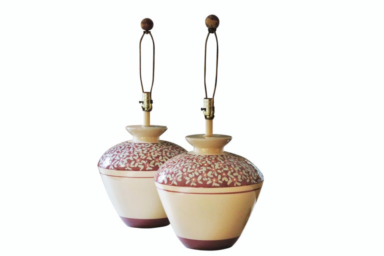 Large Floral Ceramic Table Lamps, a Pair For Sale at 1stDibs