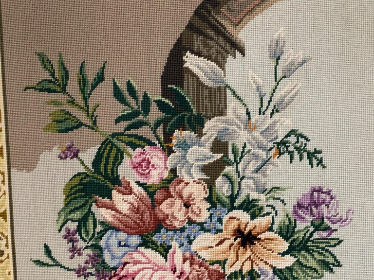 Large Floral Needlepoint Framed Art For Sale at 1stDibs | needlepoint ...