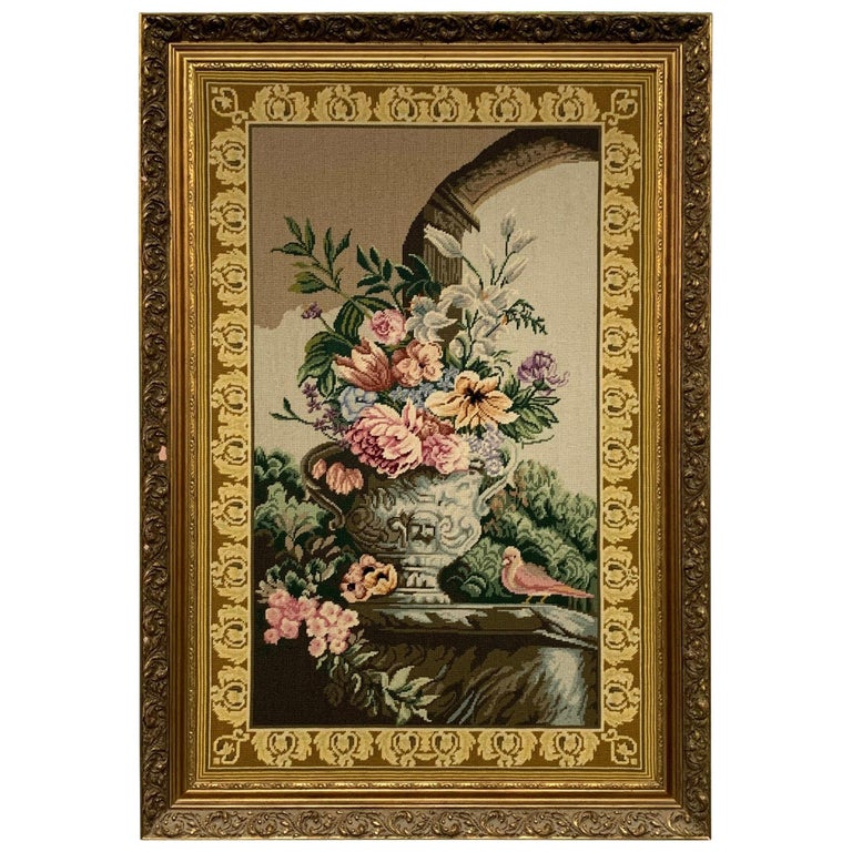 Large Floral Needlepoint Framed Art For Sale at 1stDibs | needlepoint ...