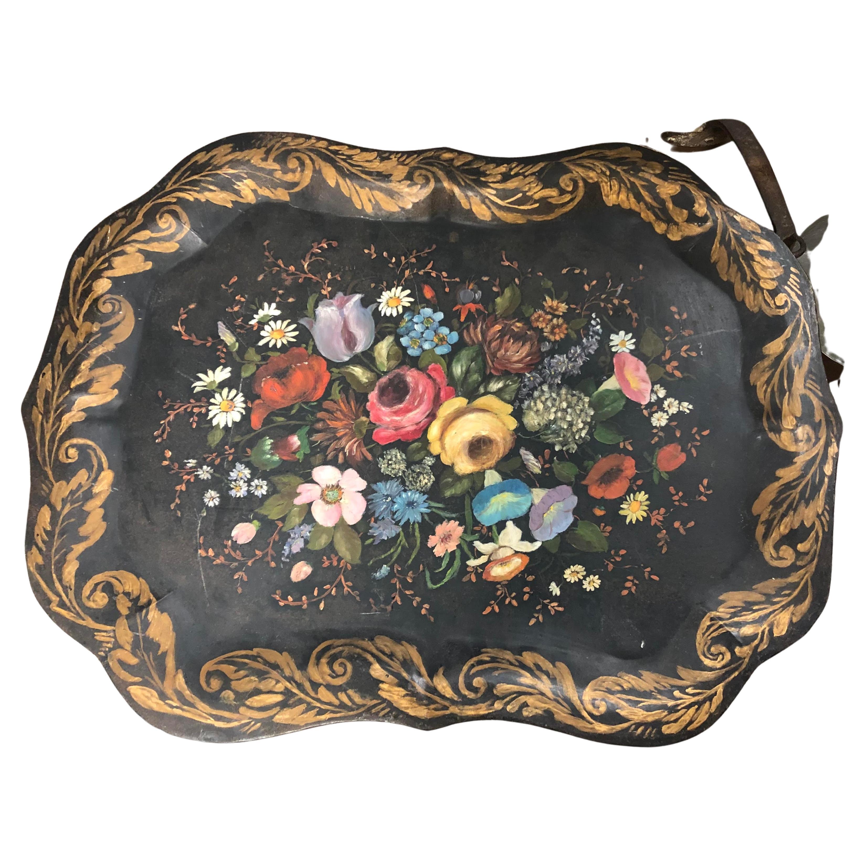 Antique French Victorian Hand Painted Birds Tole Metal Toleware Tray at ...