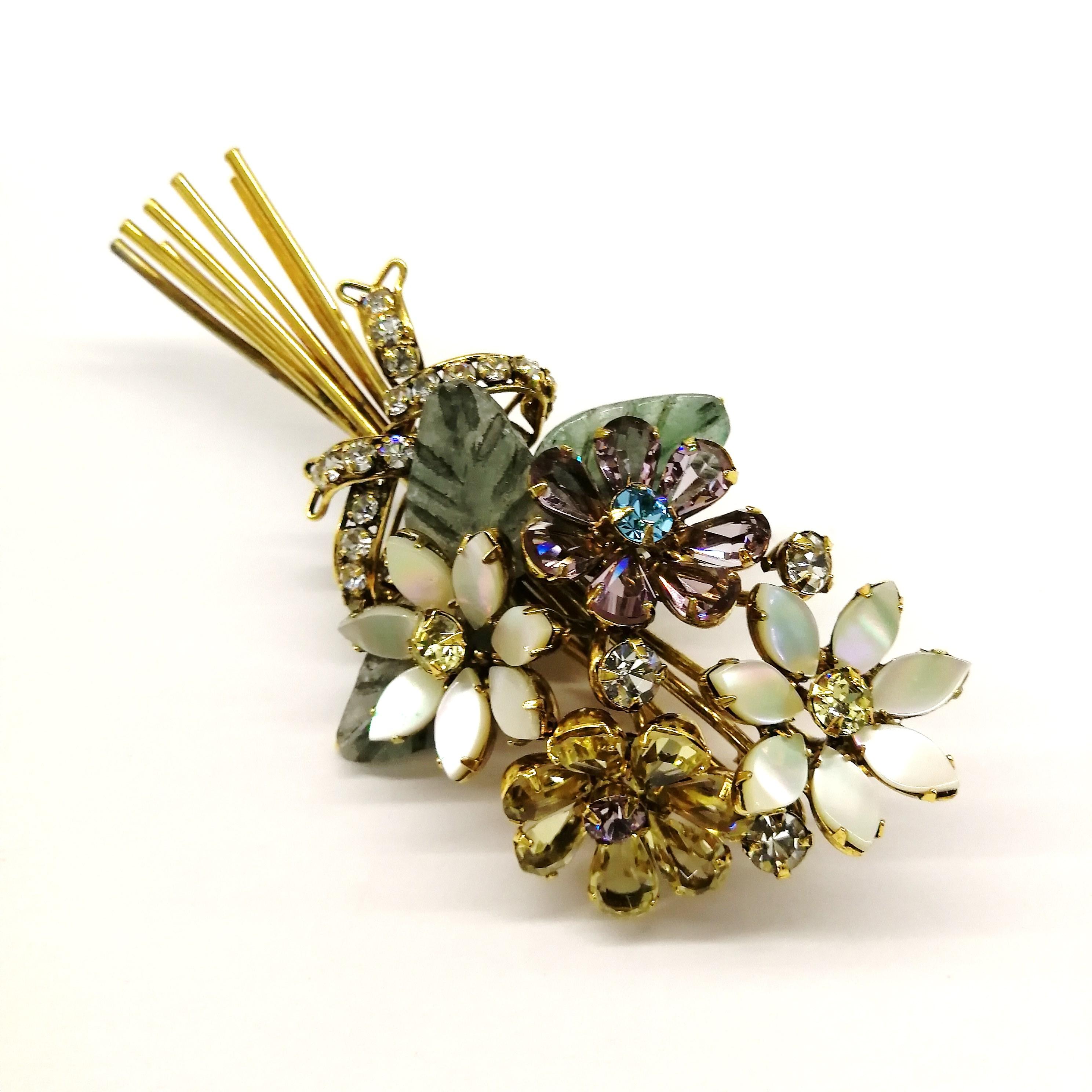 Large floral spray paste brooch, Iradj Moini for Oscar De La Renta ...