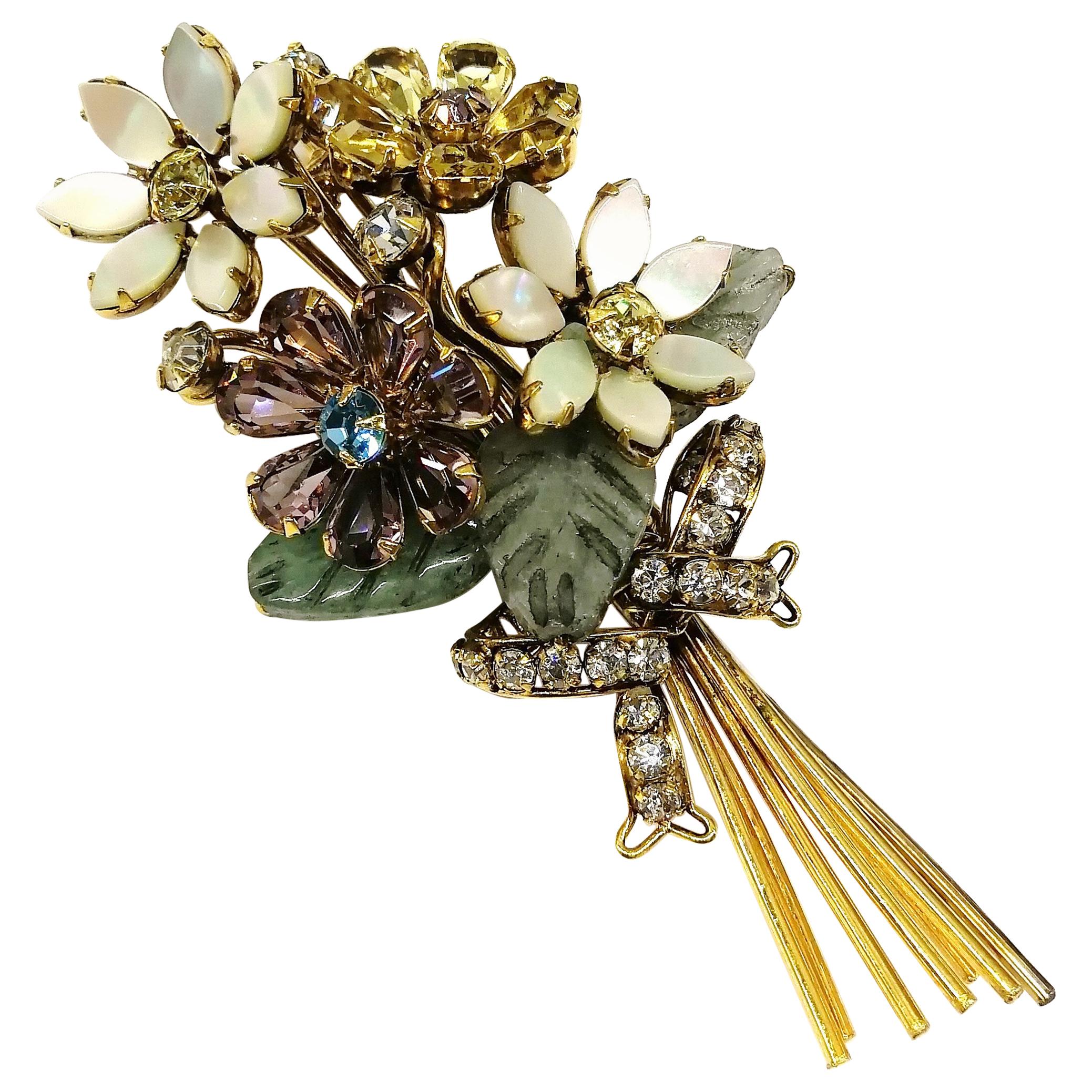 Large floral spray paste brooch, Iradj Moini for Oscar De La Renta ...
