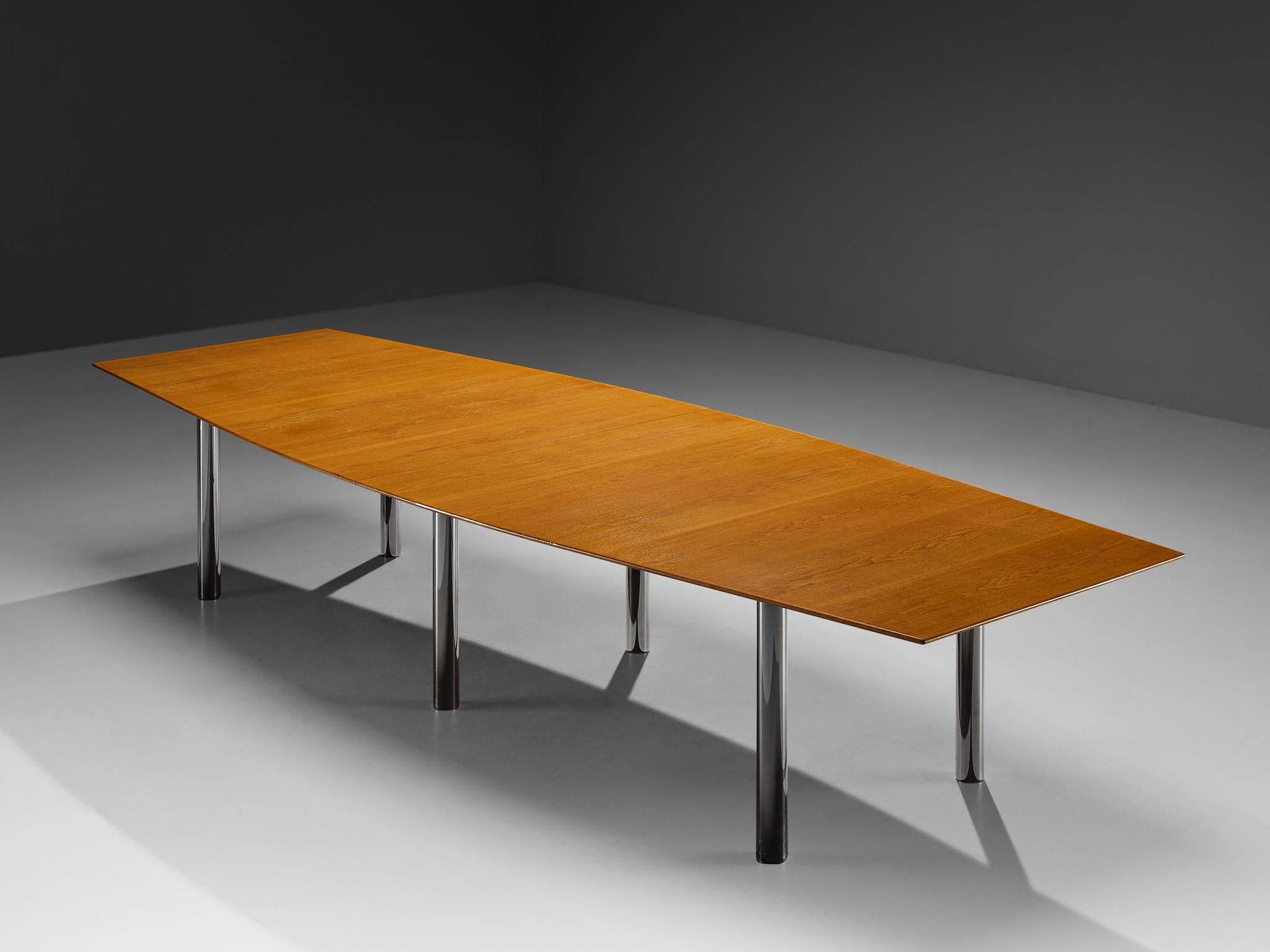 Large Florence Knoll Boat Shaped Conference Table in Walnut Metal Frame ...
