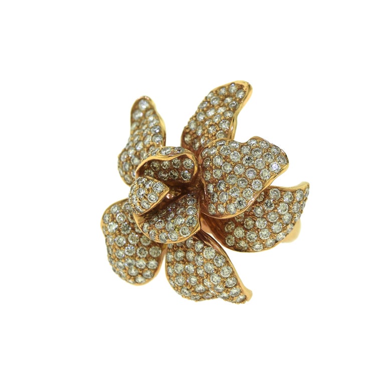 Large Flower Diamond Cocktail Ring For Sale at 1stDibs
