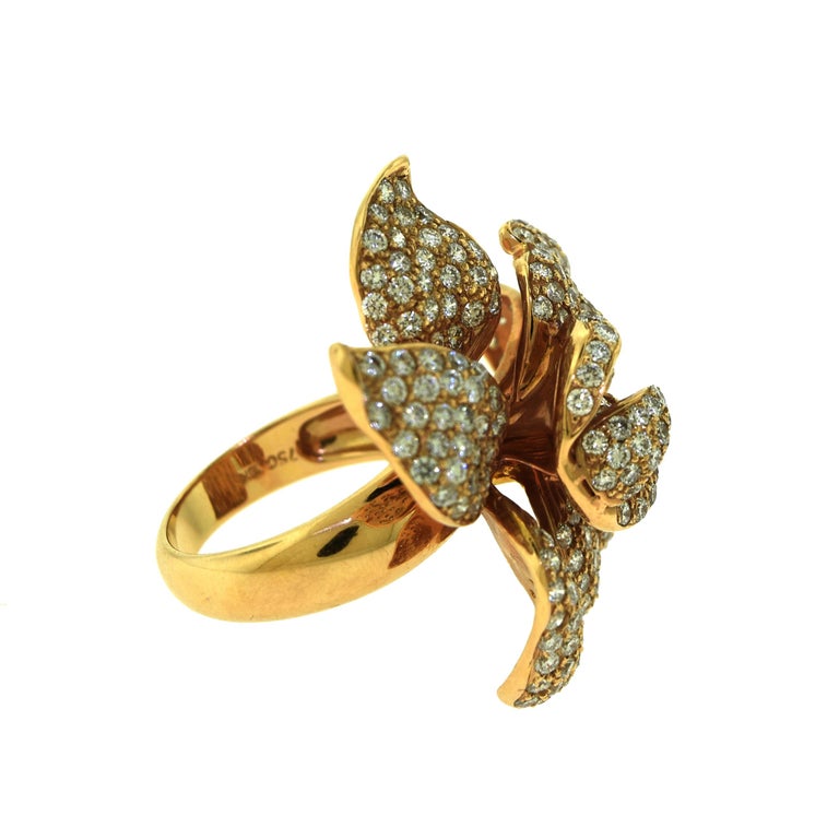 Large Flower Diamond Cocktail Ring For Sale at 1stDibs