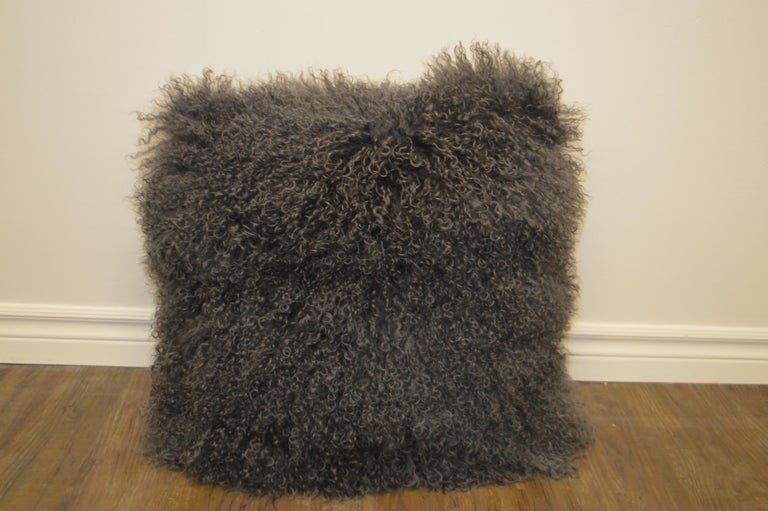 Large Fluffy Grey Decorative Pillows Made with a Curly Lamb's Wool Skin ...