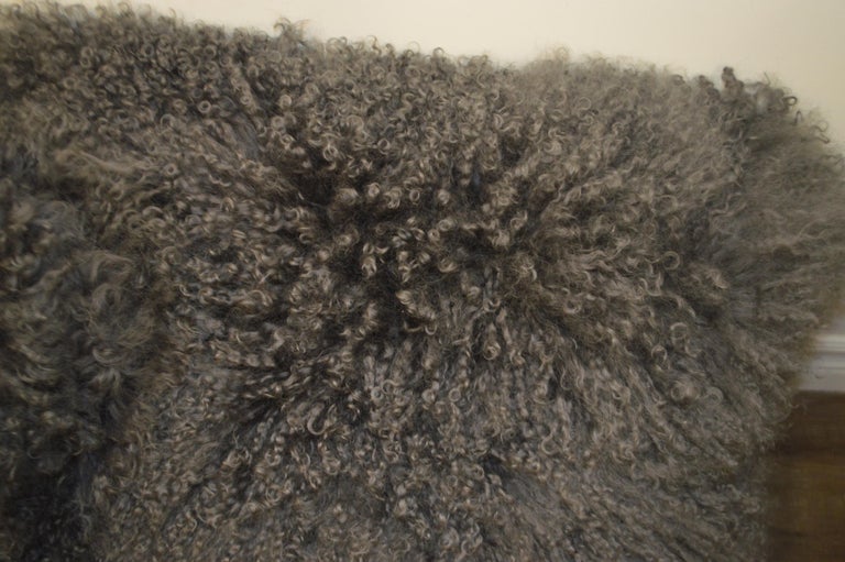 Large Fluffy Grey Decorative Pillows Made with a Curly Lamb's Wool Skin ...