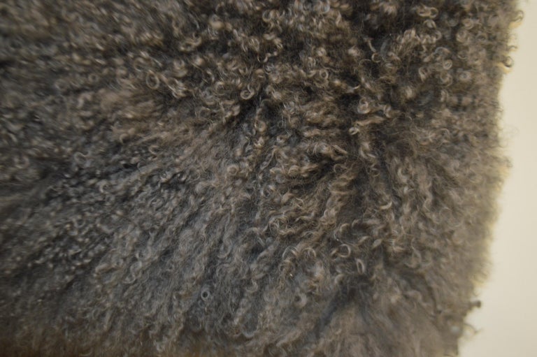 Large Fluffy Grey Decorative Pillows Made with a Curly Lamb's Wool Skin ...