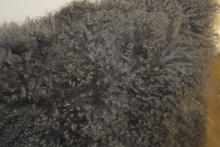 Large Fluffy Grey Decorative Pillows Made with a Curly Lamb's Wool Skin ...