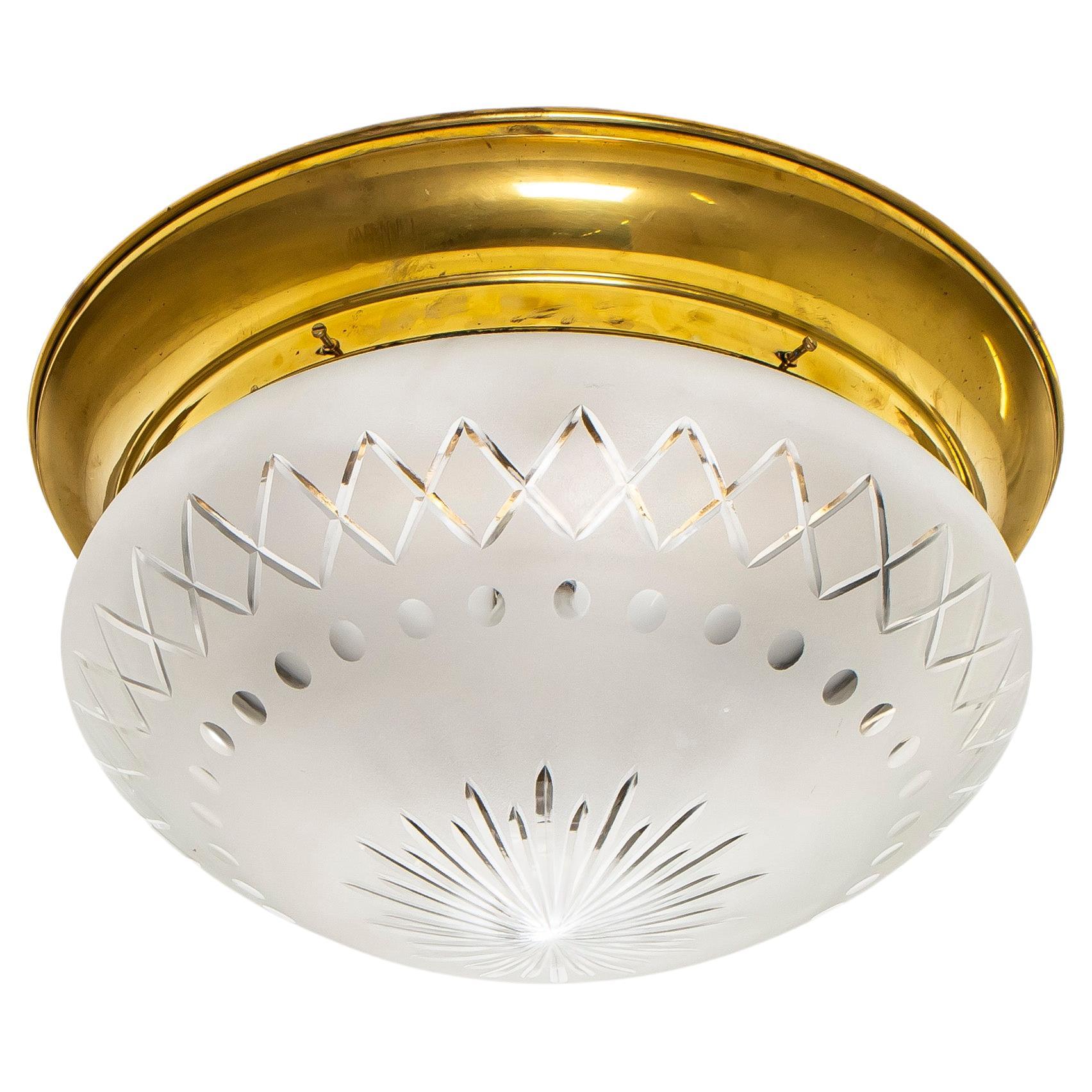 Early 1900s Large French Bronze and Glass Flush Mount / Ceiling Light ...