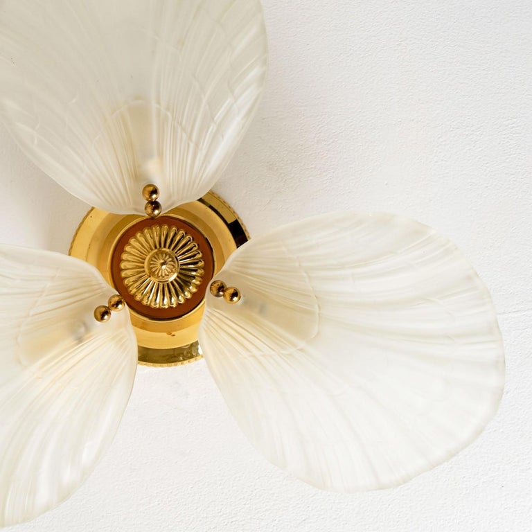 Large Flush Mount with 3 Milkglass Shells, Barovier Style, Italy, 1970 ...