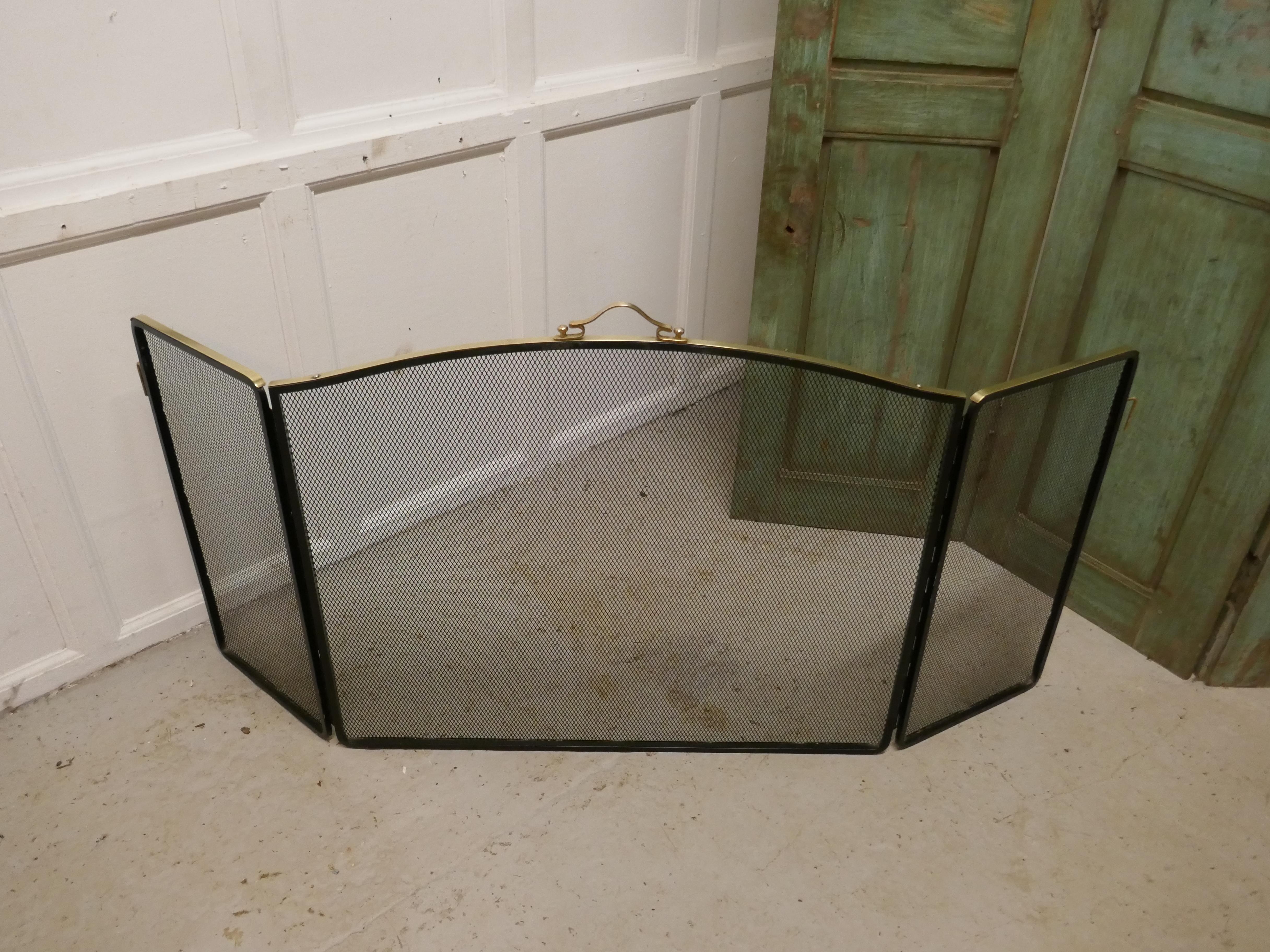 Large Folding Brass and Iron Fire Guard for Inglenook Fireplace at ...