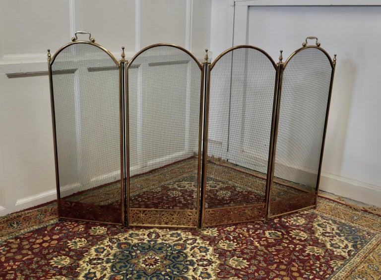 Large Folding Brass and Iron Fire Guard for Inglenook Fireplace at 1stDibs